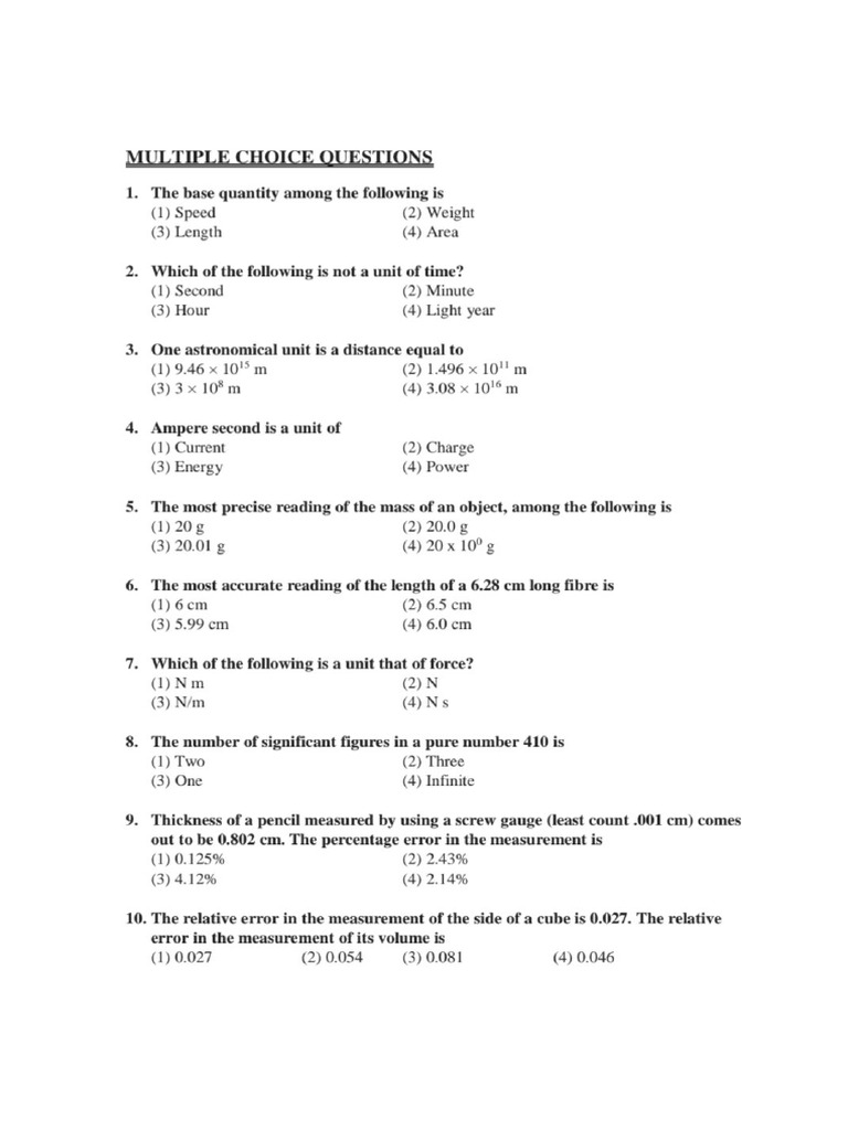 Units and Dimensions Worksheet | PDF