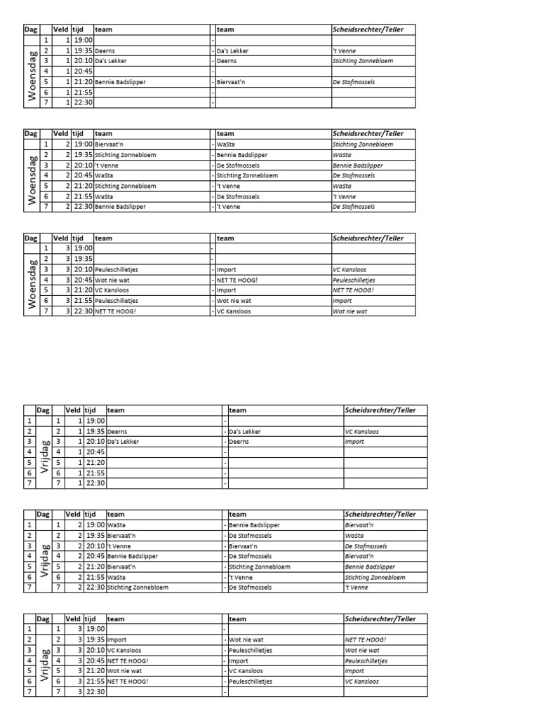 VolleyFestival 2025 Speelschema en Uitslagen | PDF