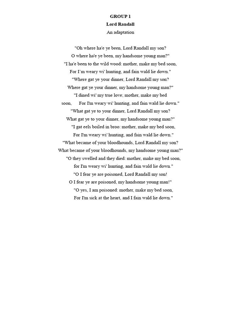 Short Ballad Poems: Lord Randall | PDF