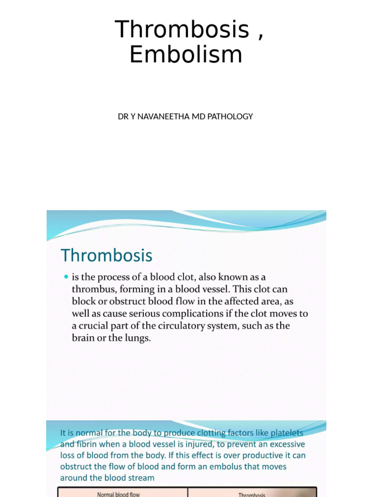 Thrombosis, Embolism Notes Pathology For Nursing Students | PDF