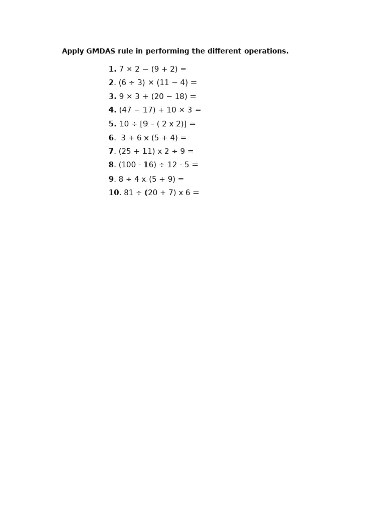 Apply GMDAS Rule in Performing The Different Operations | PDF