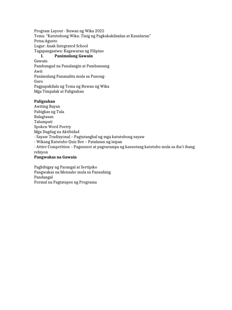 Program Layout Buwan NG Wika 2025 | PDF