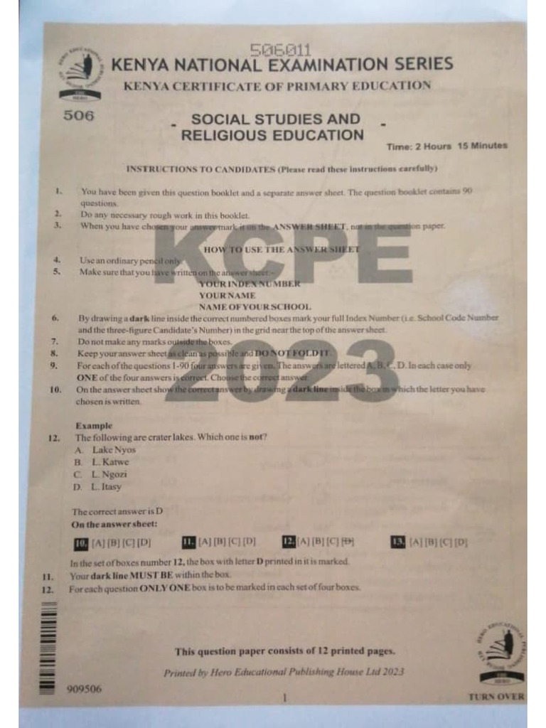 Kcpe 2023 Social Studies | PDF
