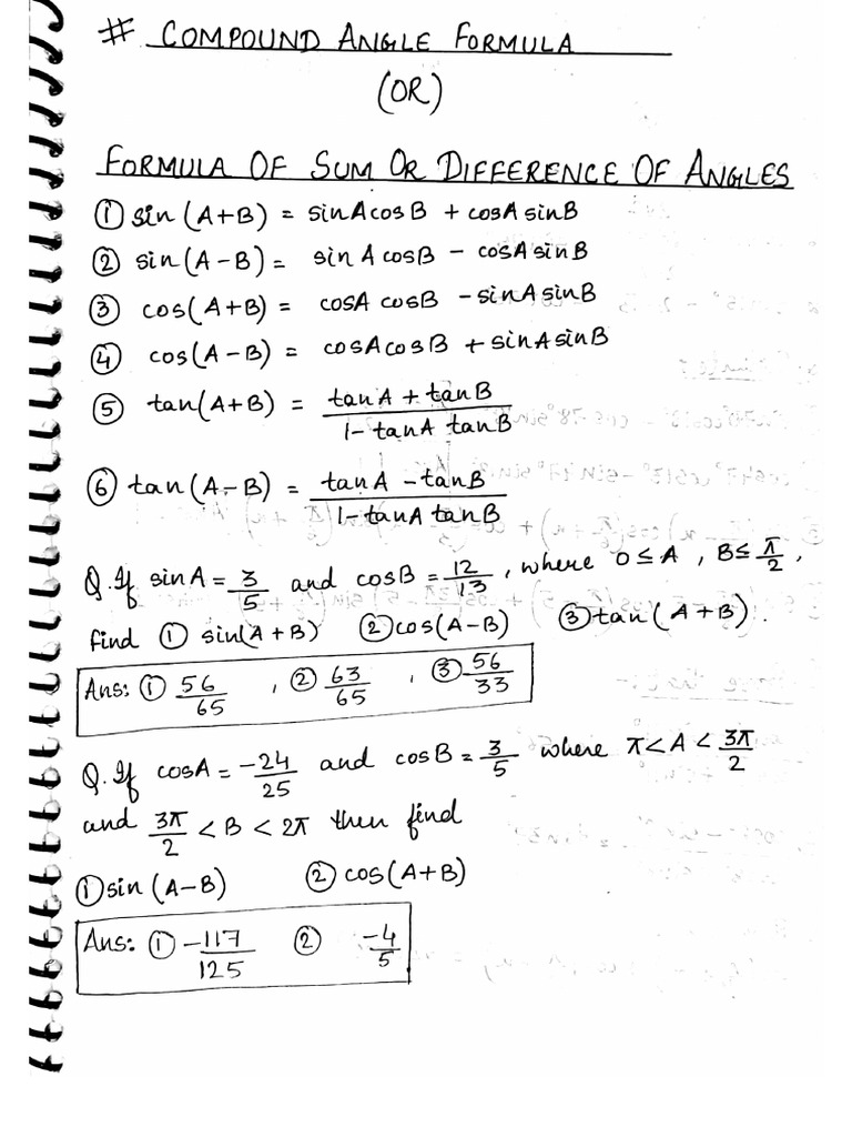 Compound Angle Formula | PDF