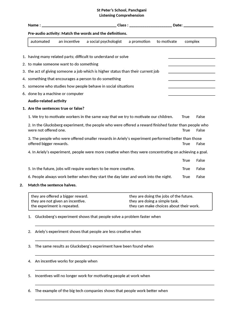 Listening Comprehension IX-X | PDF | Incentive | Cognition