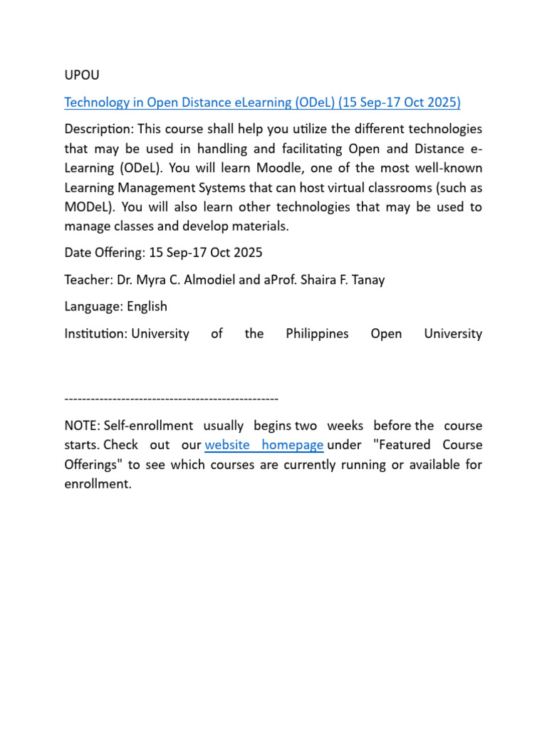 Upou Quality Assurance in Open Distance Elearning | PDF
