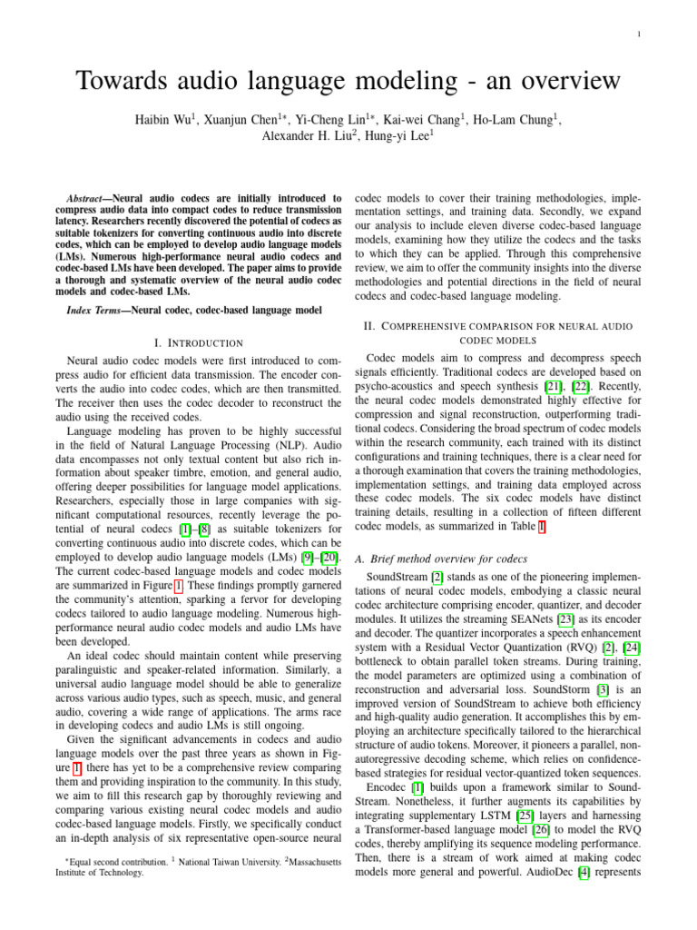 Towards Audio Language Modeling - An Overview | PDF | Data Compression | Codec