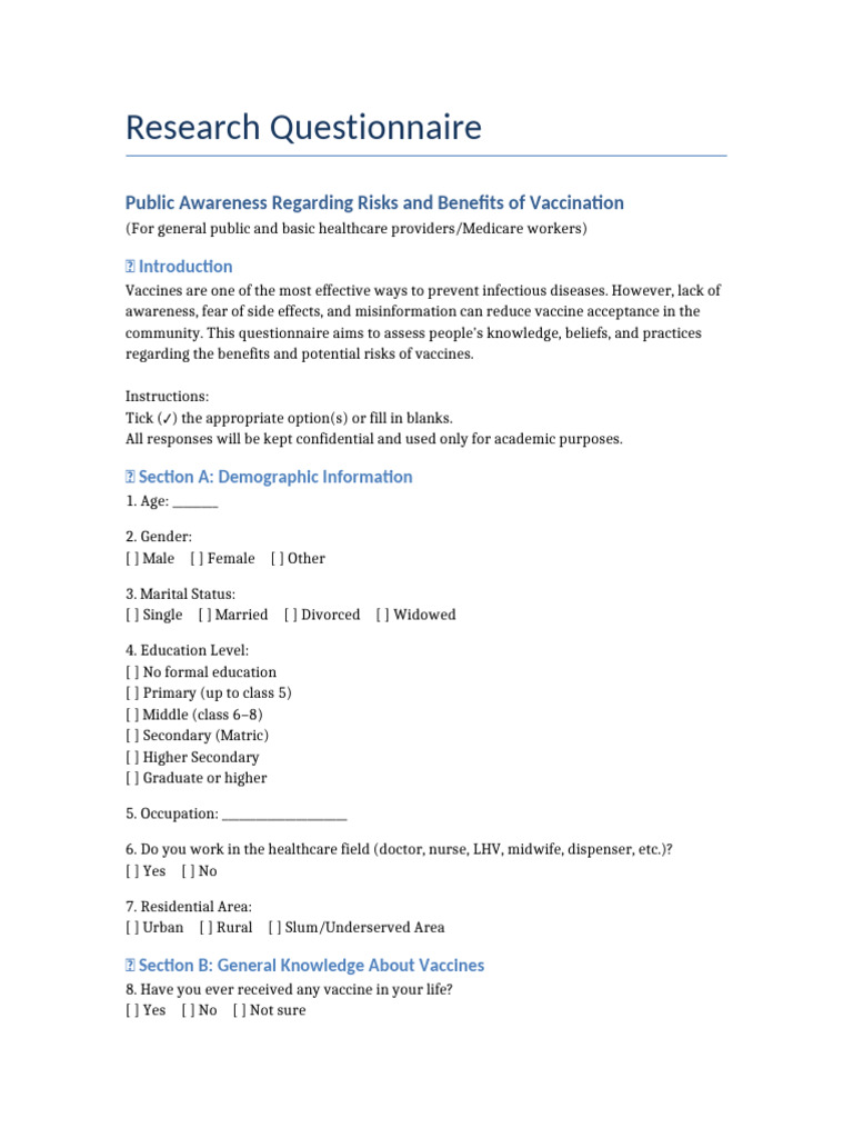 Vaccination Awareness Questionnaire | PDF | Vaccines | Vaccination