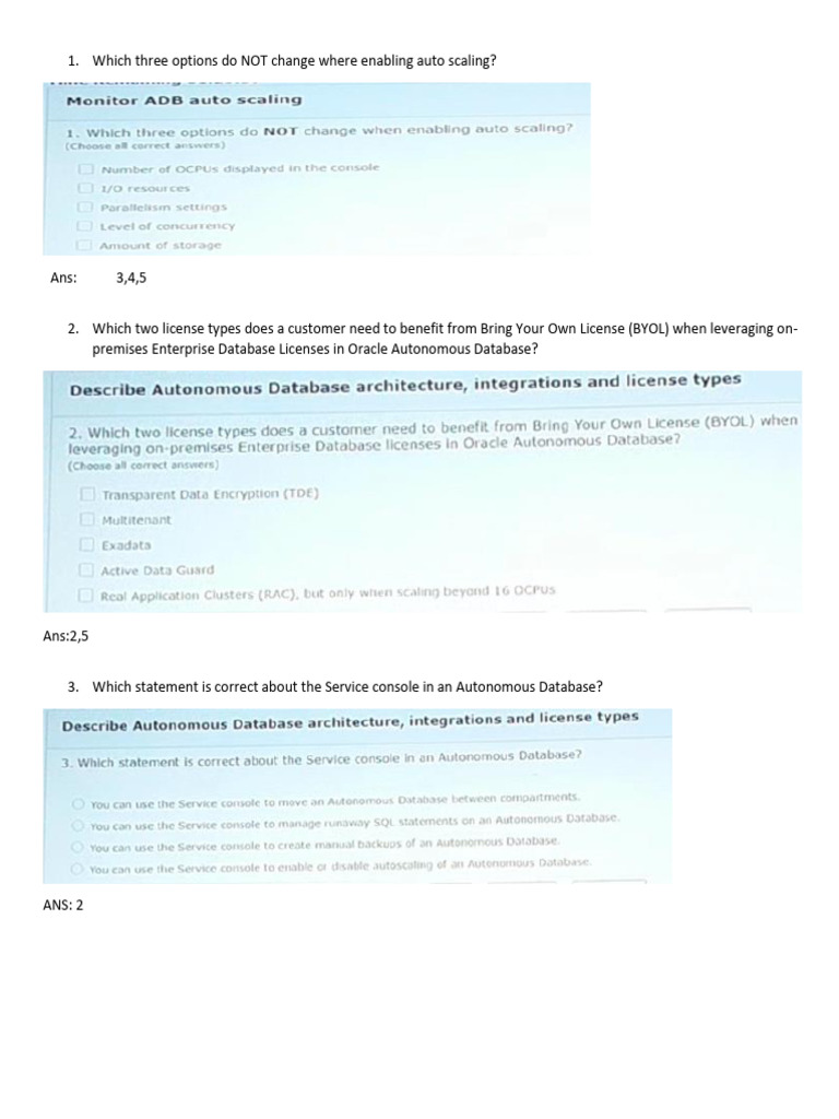 Oracle Autonomous Database Cloud 2021 Specialist With Correct Ans by Azim - V1 | PDF | Databases ...