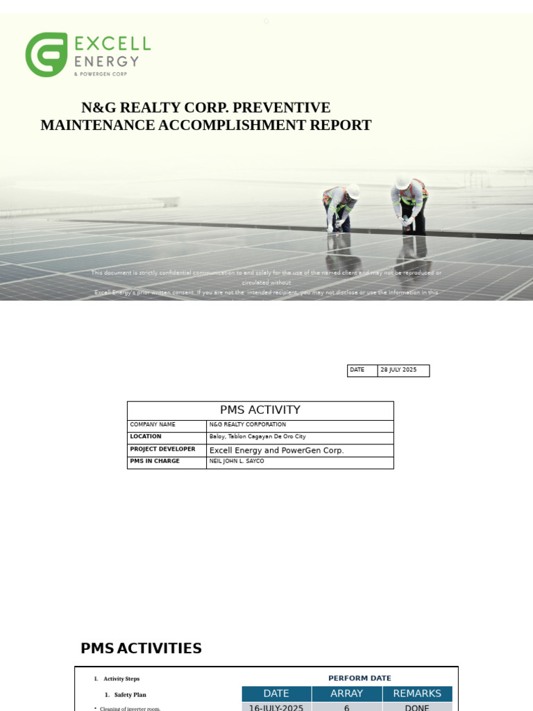 N&G July 2025 Accomplishment Report | PDF | Power Supply | Photovoltaic ...