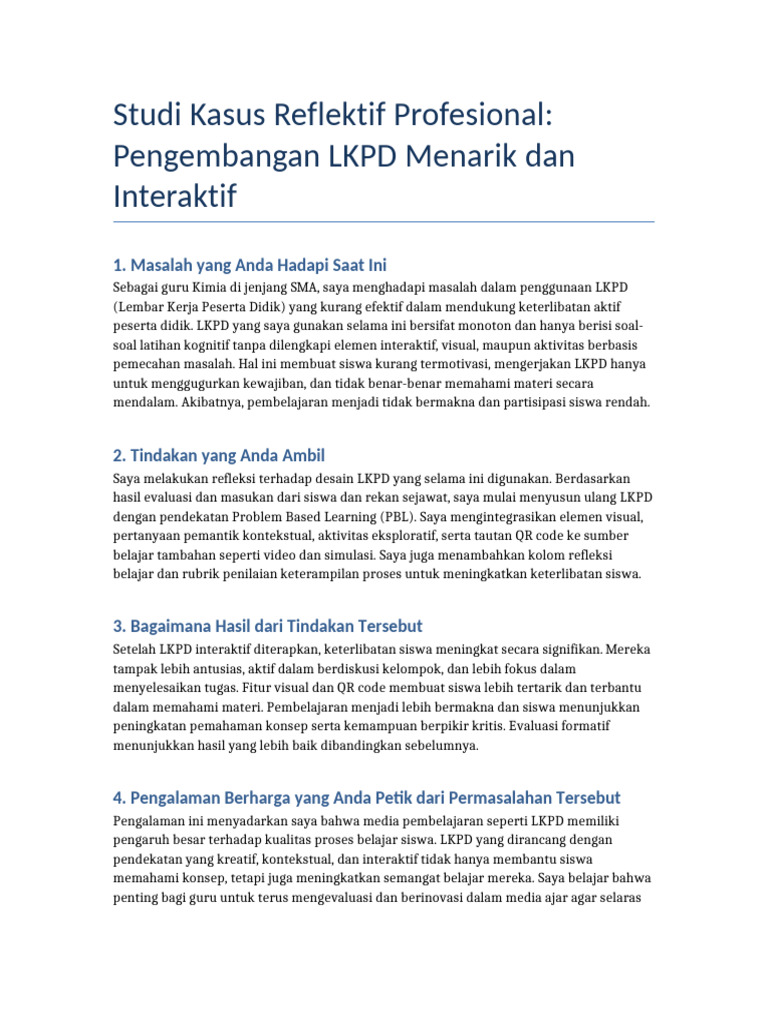 Studi Kasus Reflektif LKPD | PDF