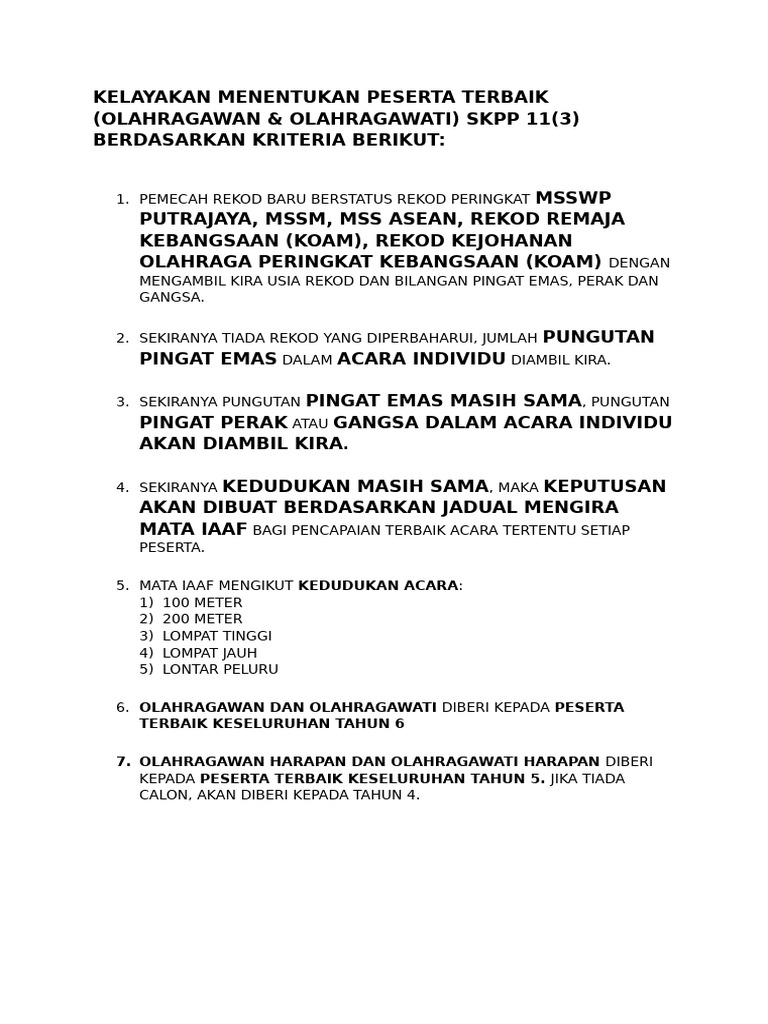 Kelayakan Peserta Terbaik SKPP 11(3) | PDF
