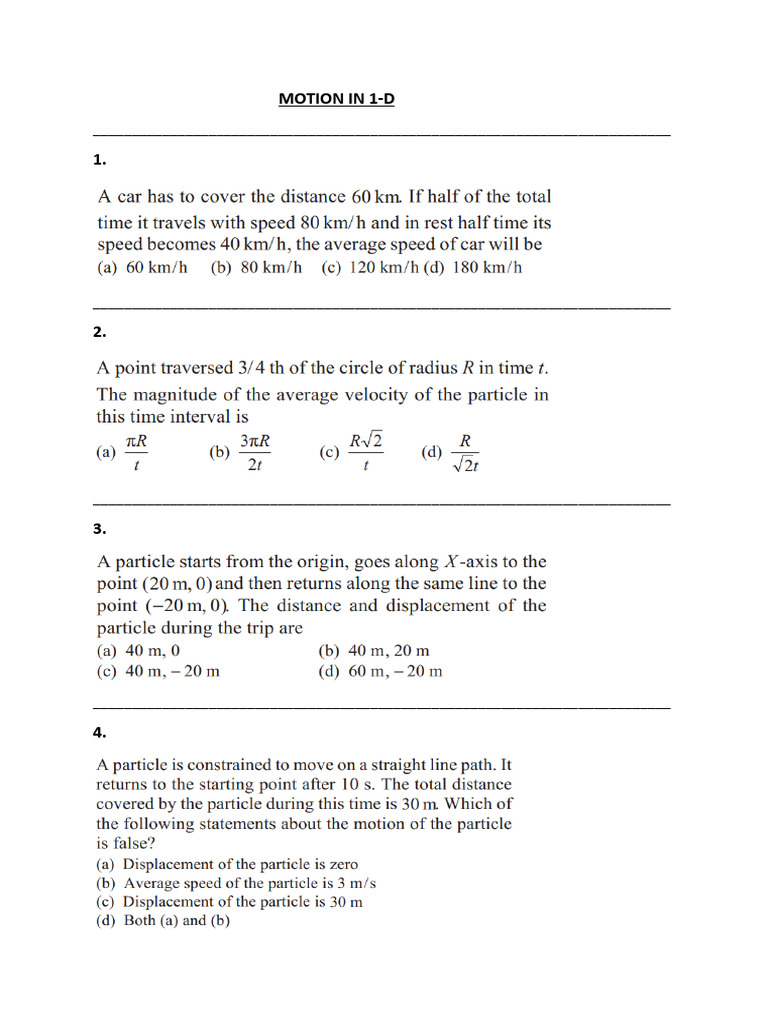 4 - Motion in 1-D Assignment | PDF | Chess Theory | Chess