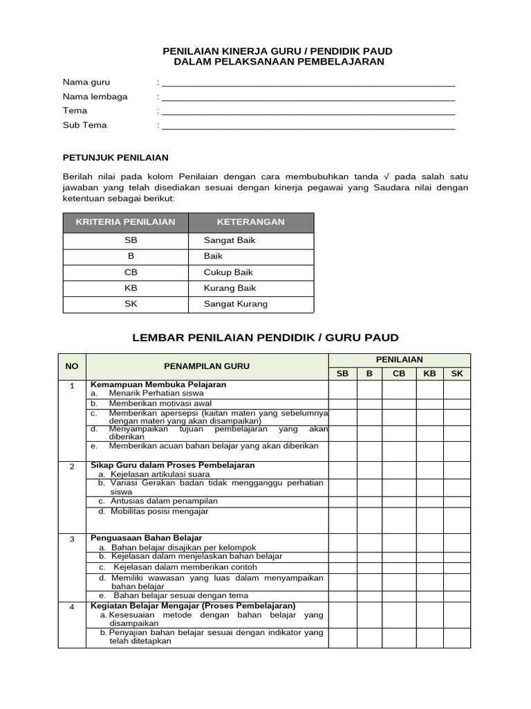 Buku Penilaian Guru Dan Tenaga Kependidikan | PDF