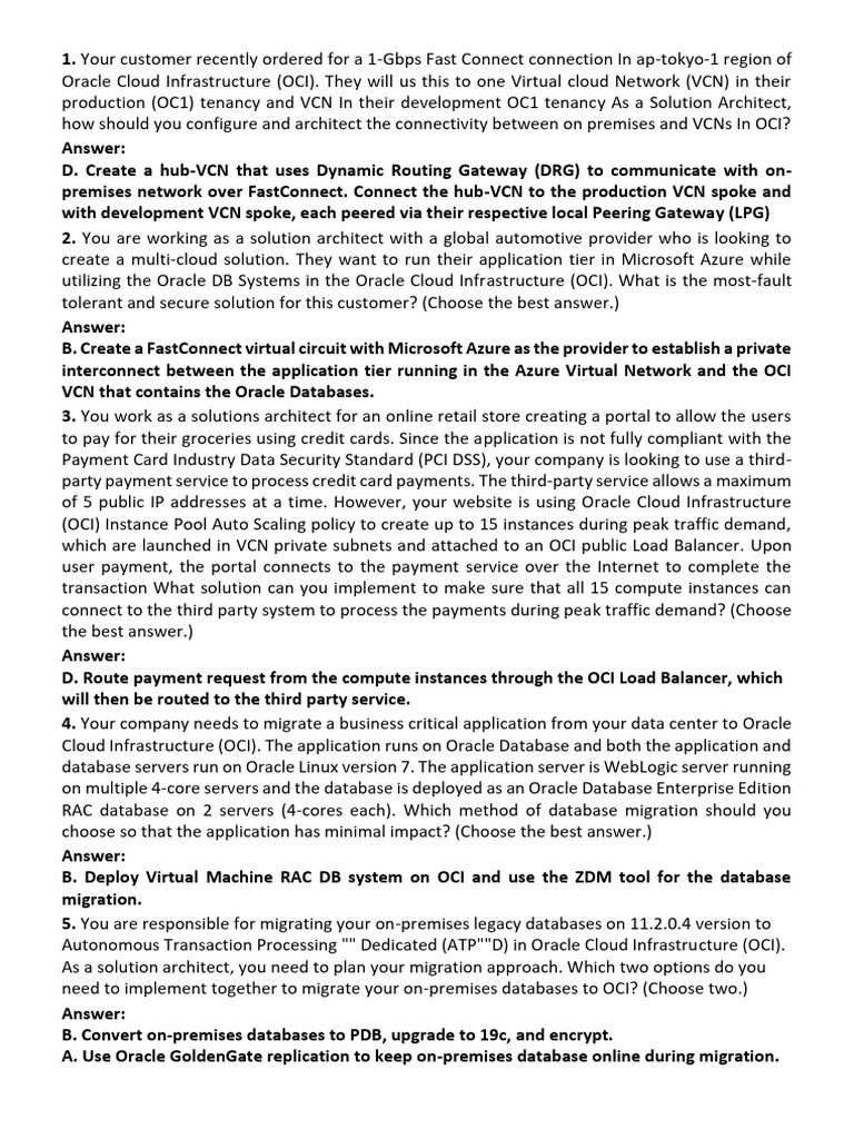 OCI Architect Professional Question and Answer | PDF | Cloud Computing | Databases