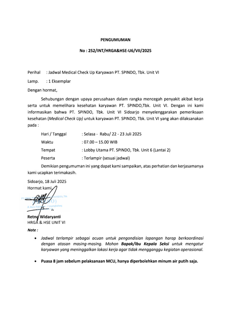 Pengumuman Mcu 2025 | PDF