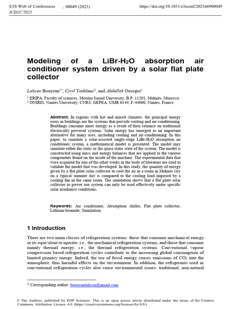 Modeling of A LiBr-H2O Absorption Air | PDF | Heat Exchanger | Air ...