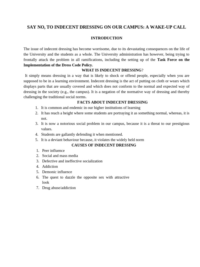 Say No To Indecent Dressing-1 | PDF | Human Sexuality | Social Psychology