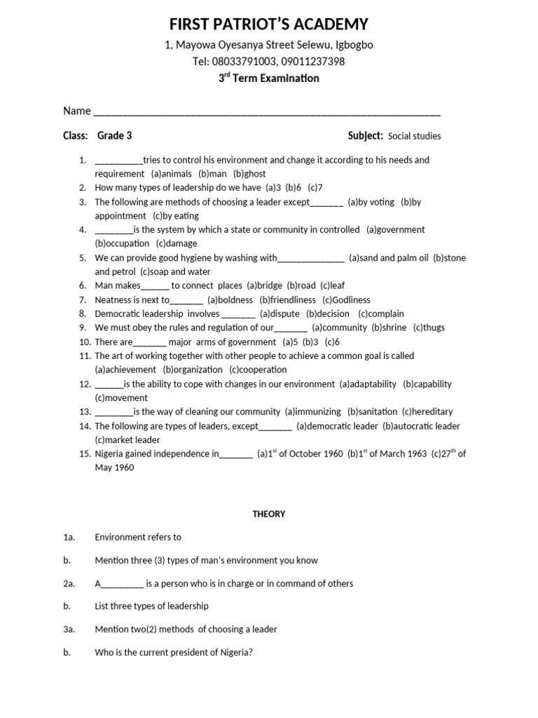 Grade 3 Social Studies Exam Questions | PDF
