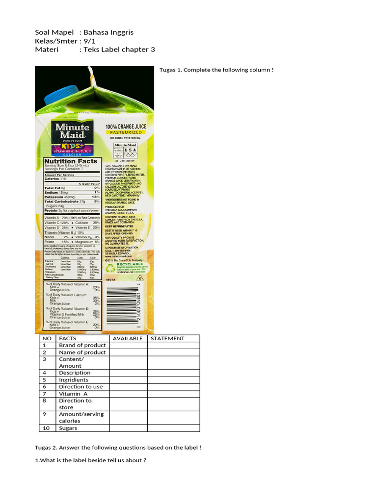 Soal Label Kelas 9: Bahasa Inggris | PDF