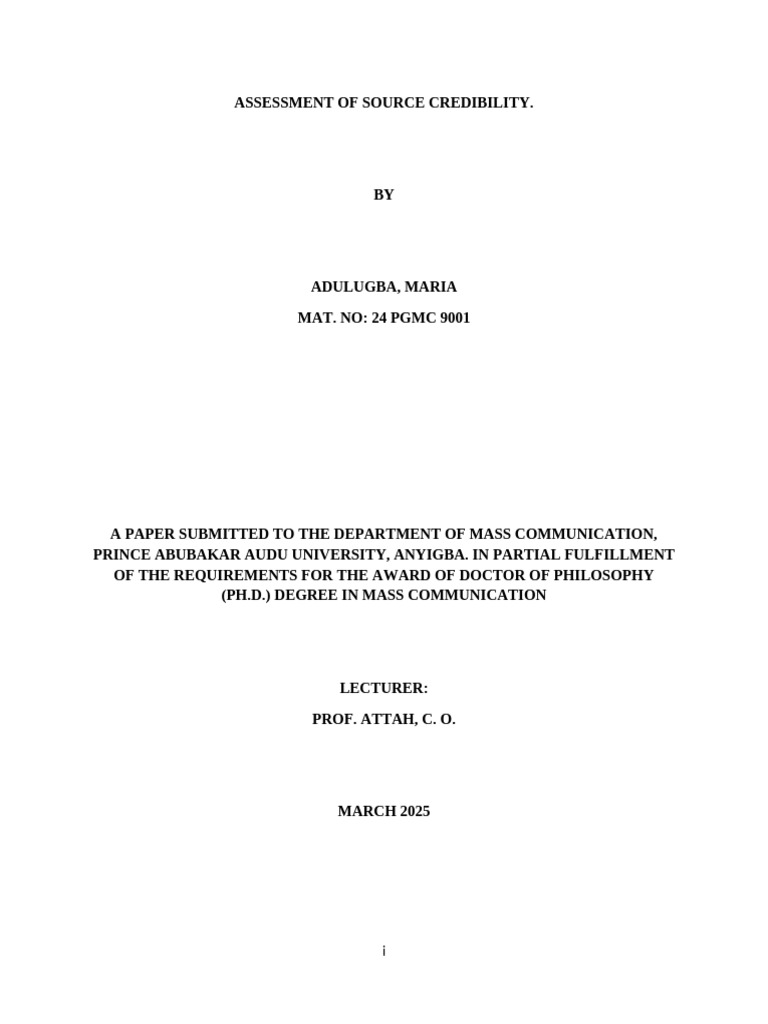 Assessment of Source Credibility | PDF | Credibility | Cognition