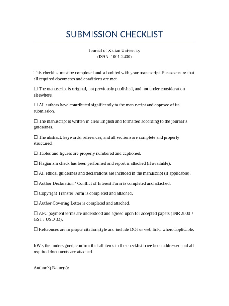 Submission Checklist JXU | PDF