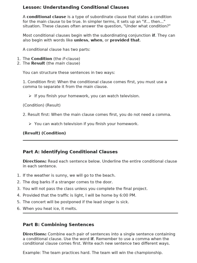 Conditional clauses worksheet | PDF | Clause | Sentence (Linguistics)