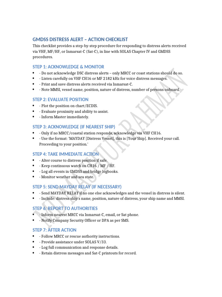 GMDSS Distress Response Checklist | PDF