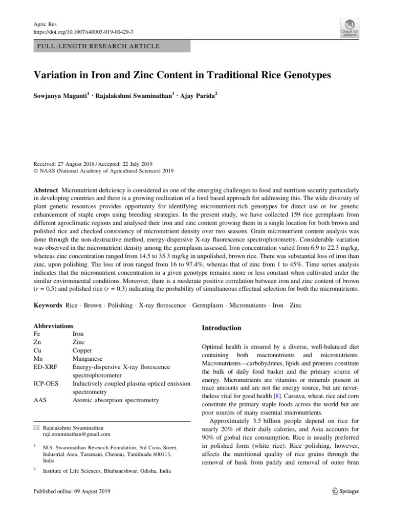 Iron and Zinc in Traditional Rice Varieties | PDF | Nutrients | Rice