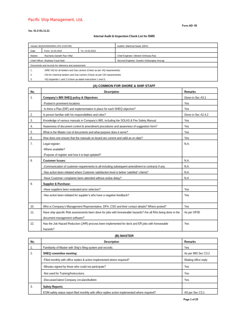 AD-05 ISMS-Internal Audit Check List | PDF | Pump