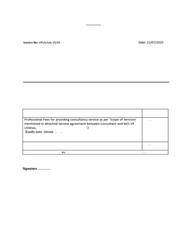 Invoice for Consultancy Services - July 2025 | PDF