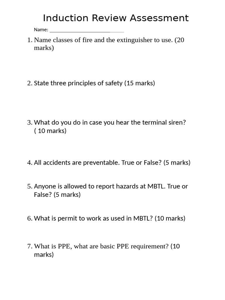 Induction Review Assessment | PDF