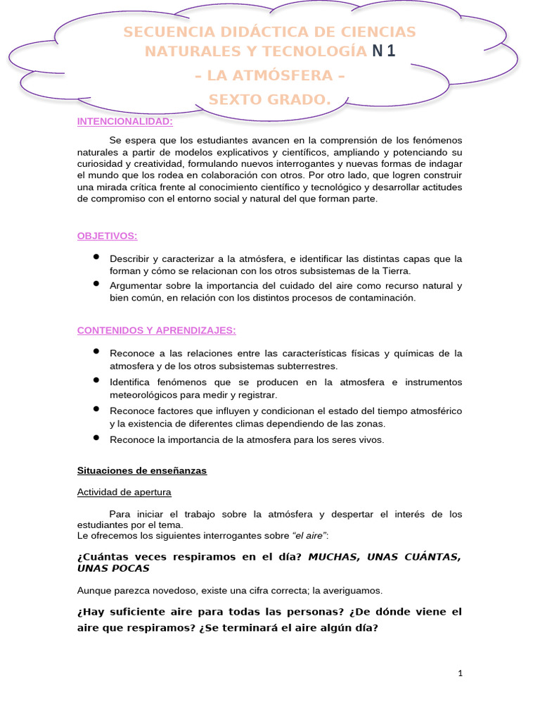 Secuencia La Atmósfera Sexto 2024 Secuencia 1 | PDF | Meteorología ...