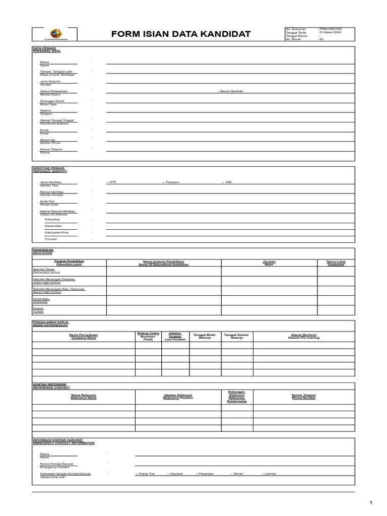 Form Isian Data Kandidatt | PDF
