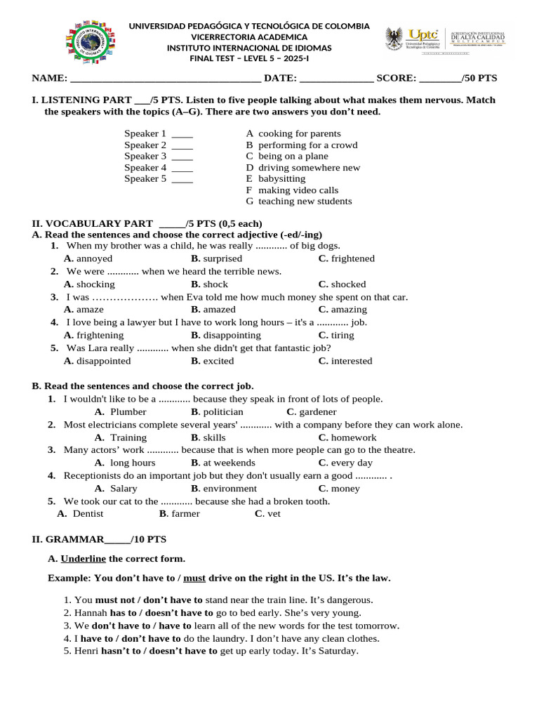 Level 5 Final Test Instructions | PDF | Linguistics
