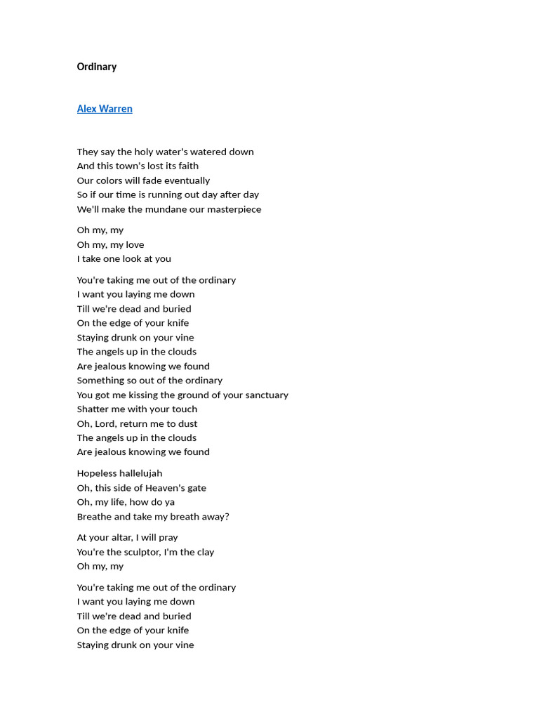 Out of the Ordinary Lyrics | PDF