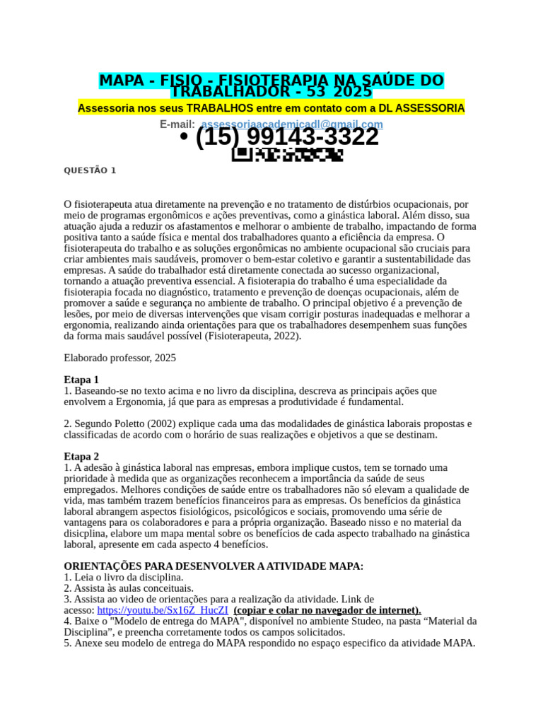 Mapa - Fisio - Fisioterapia Na Saúde Do Trabalhador - 53 - 2025 | PDF | Fisioterapia | Ginástica
