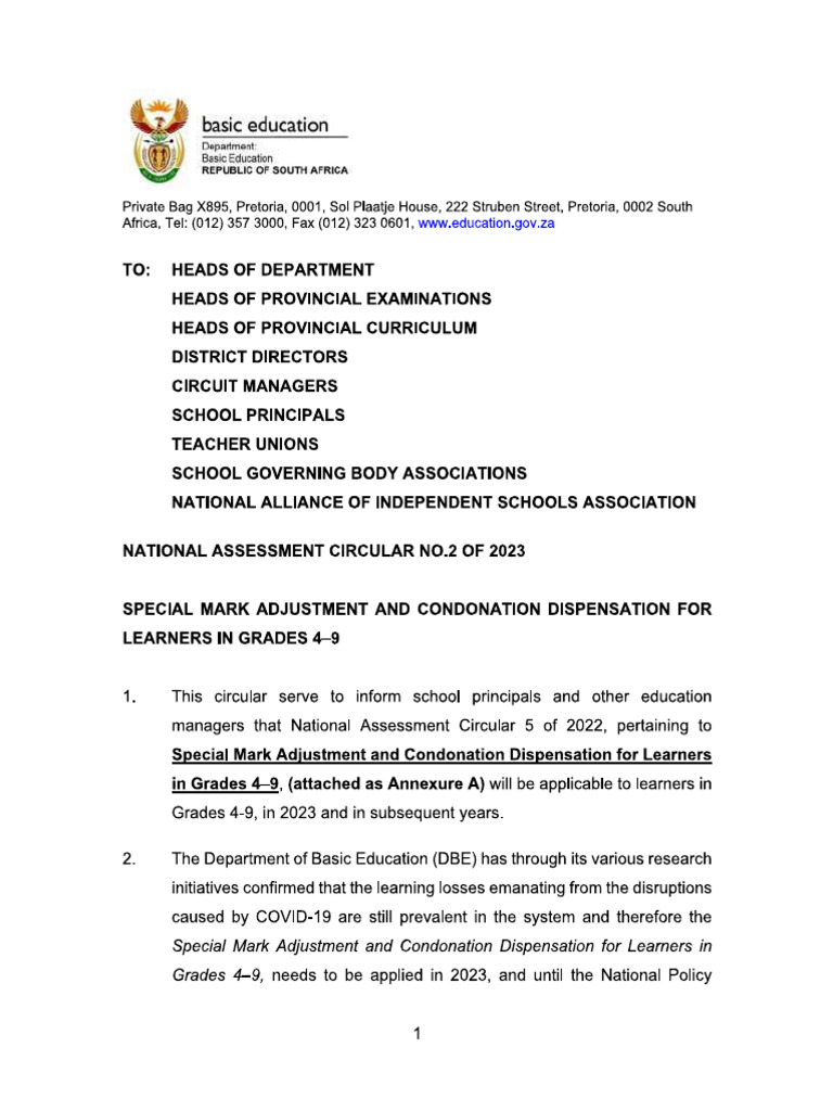 Approved National Assessment Circular No.2 of 2023 | PDF