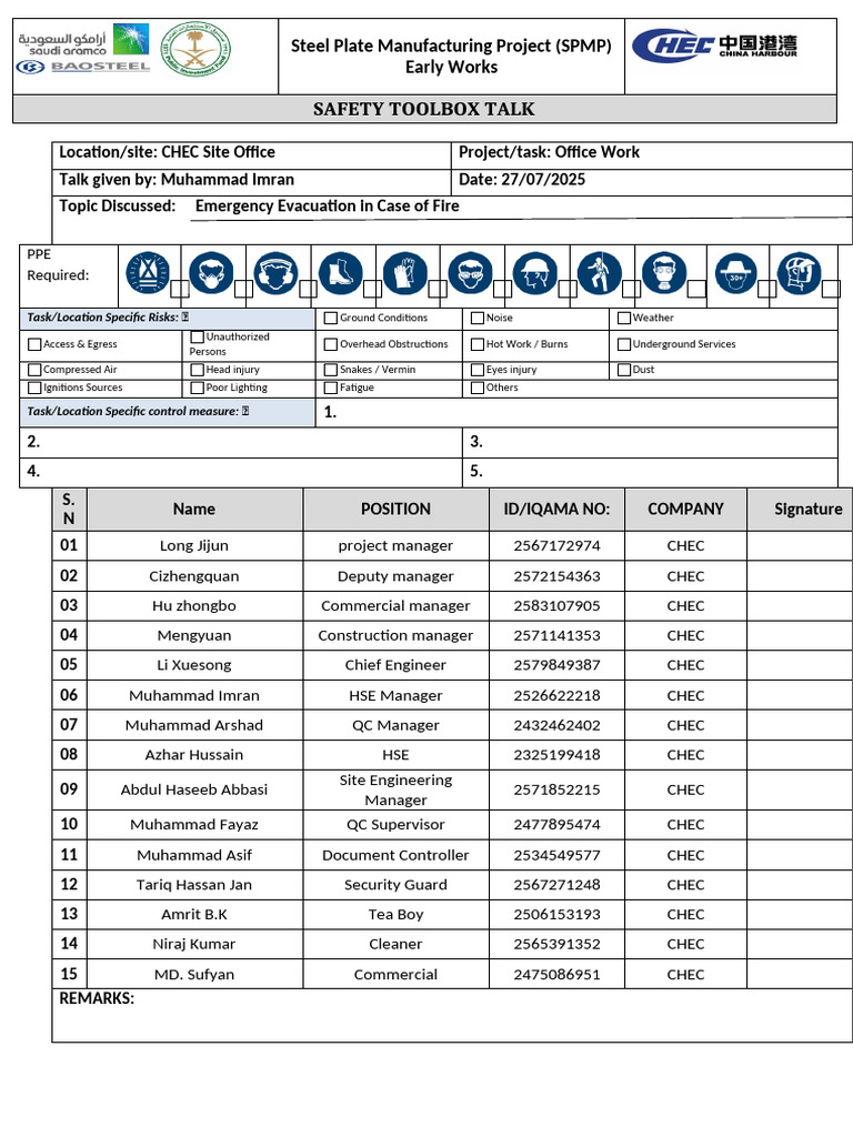 Monthly Tbt Chec Spmp | PDF | Occupational Safety And Health | Safety