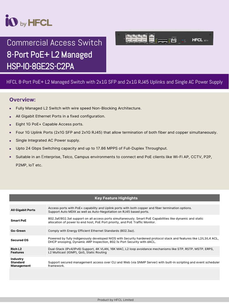 Datasheet HSP Io 8ge2s C2pa | PDF | I Pv6 | Network Switch