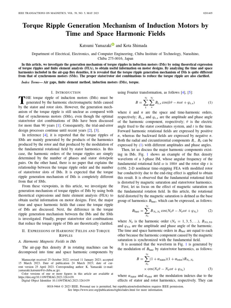 Torque Ripple Generation Mechanism of Induction Motors by Time and ...