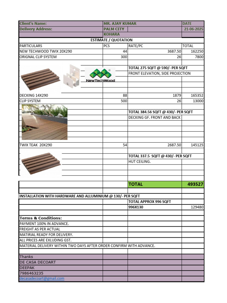 Detailed Quotation for Decking Project | PDF