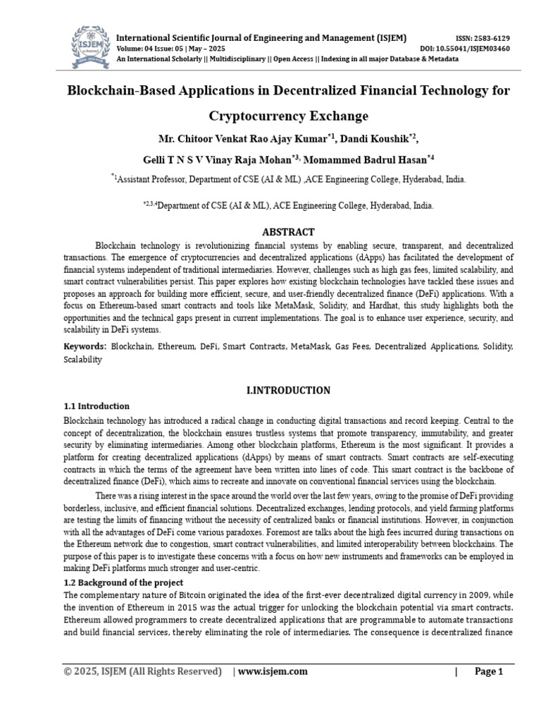 Blockchain-Based Applications in Decentralized Financial Technology For ...