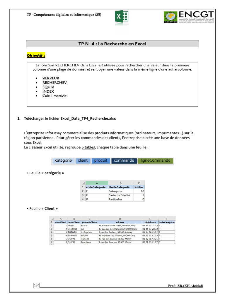 Excel Tp4 Recherches Pdf