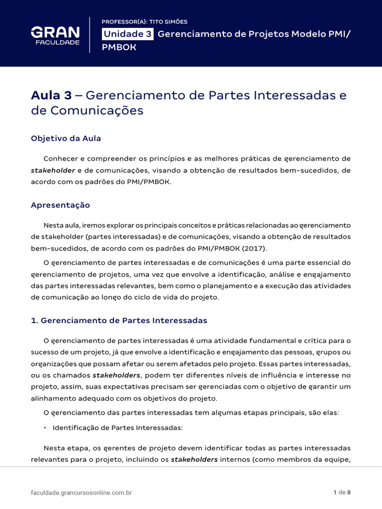 Pmi Pmbok e Gestao de Produtos e Servico 1694744200 | PDF | Comunicação ...