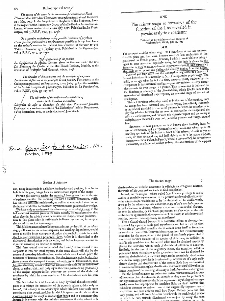 Lacan-Mirror Stage Ecrits | PDF