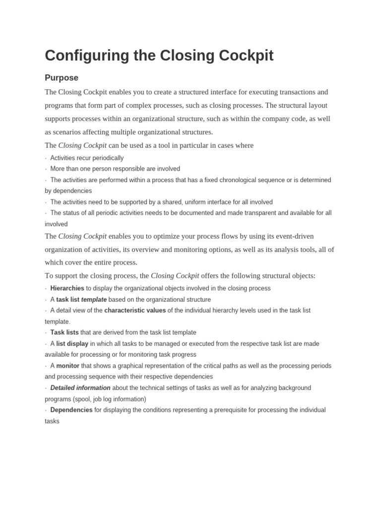 Closing Cockpit Configuration Guide | PDF