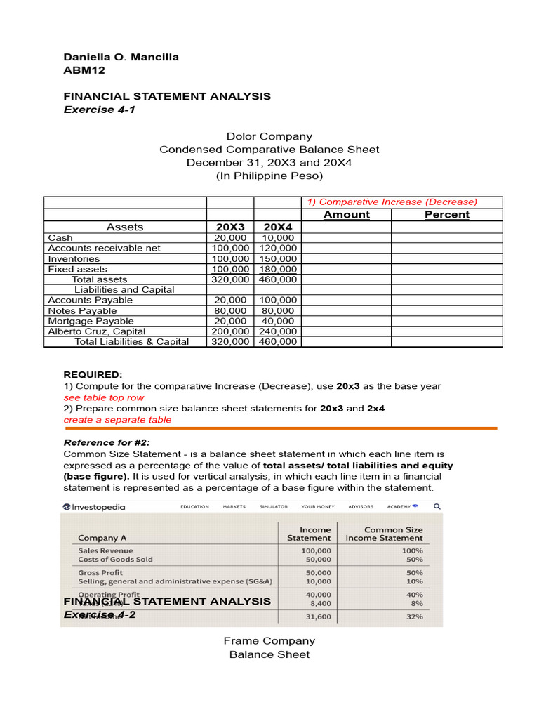 Template - Financial Statement Analysis - Activity | PDF | Balance ...