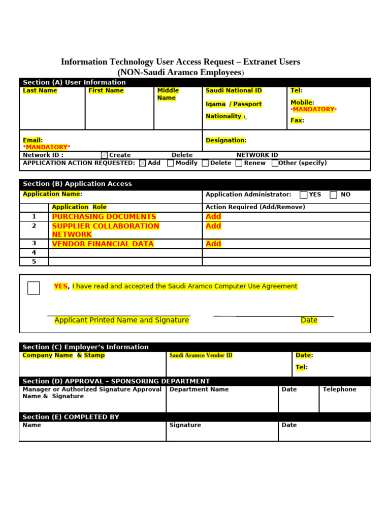 Information Technology User Access Request Extranet Users | PDF