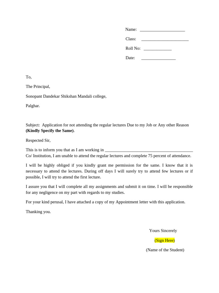 Leave Application for College Attendance | PDF